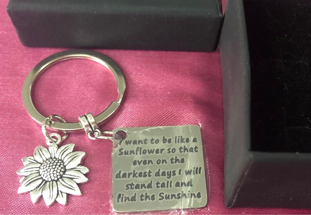 Sunflower Slogan stainless keychain, Everything Else, Others on Carousell