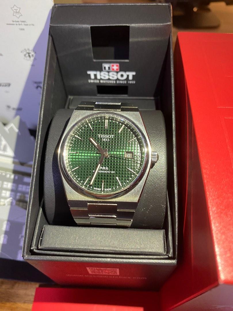 Tissot PRX Sunburst Waffle Green Dial, Luxury, Watches on Carousell