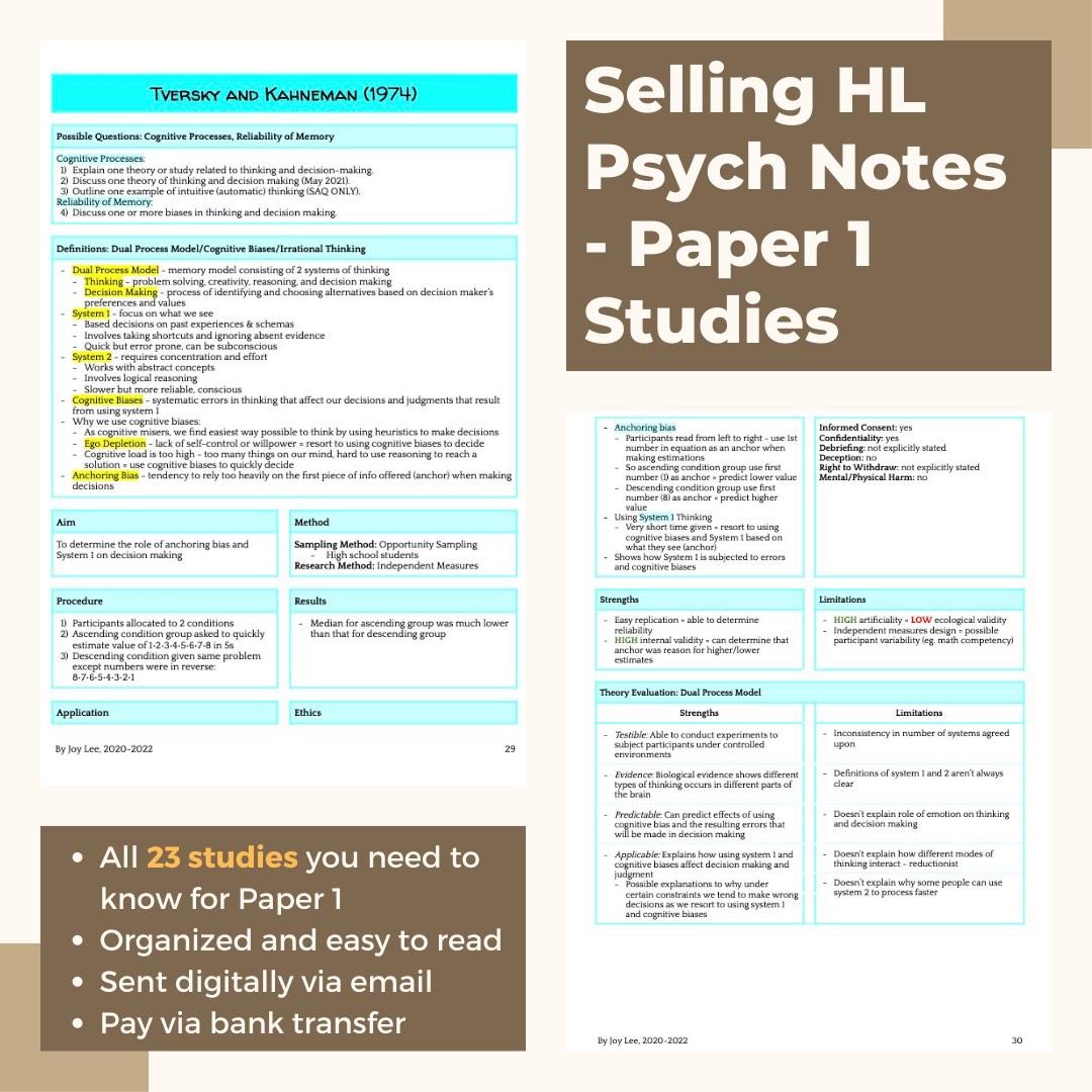 VALEDICTORIAN IB Psychology Paper 1 Notes, Hobbies & Toys, Books ...