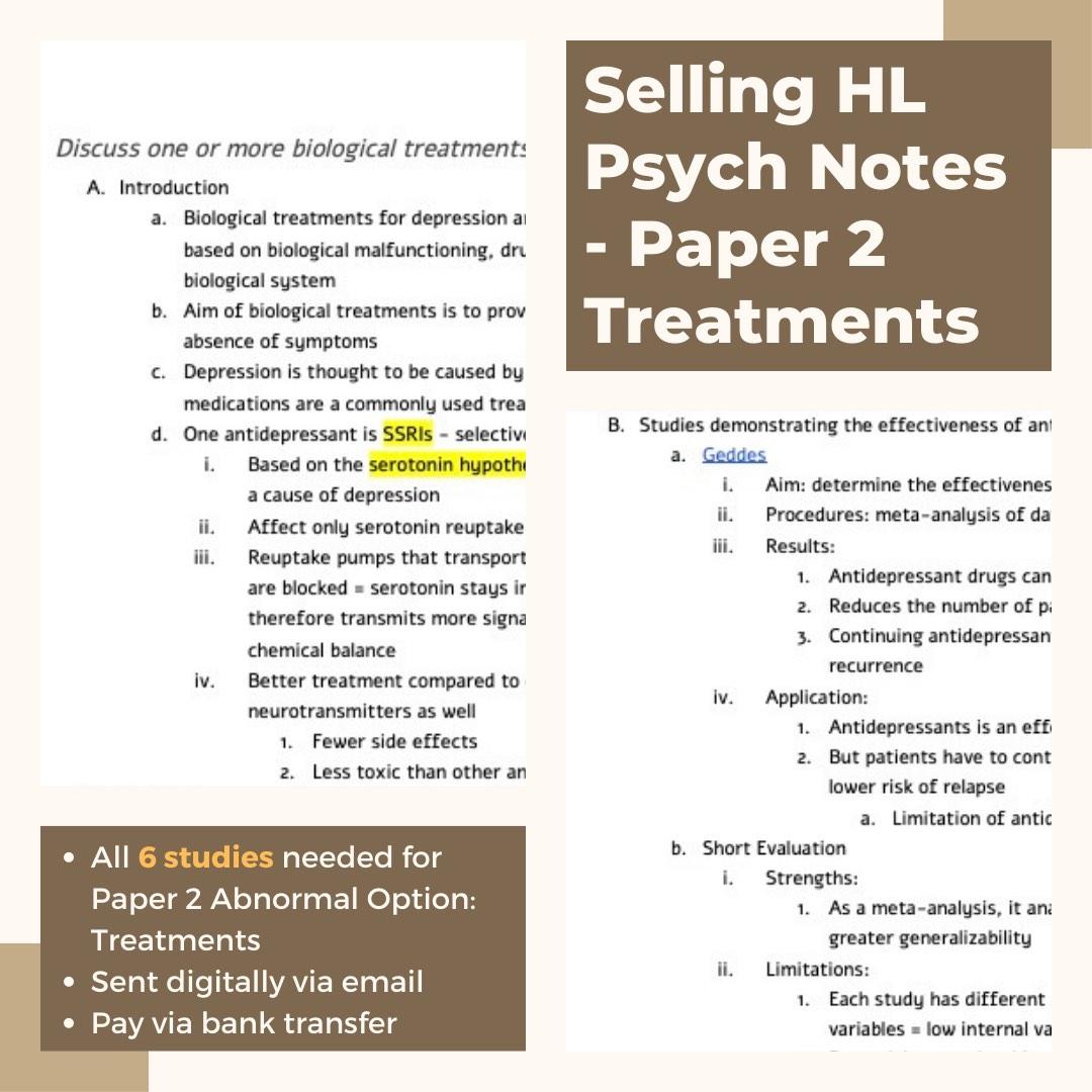 VALEDICTORIAN IB Psychology Paper 2 Treatments Outlines, Hobbies & Toys ...