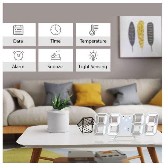 White LED 3D Clock Modern Digital 12/24 Hour Display Aesthetic Jam ...