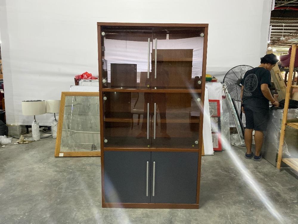Wooden Glass Display Bookshelf with 2 Door Cabinet / Rak Buku Paparan ...