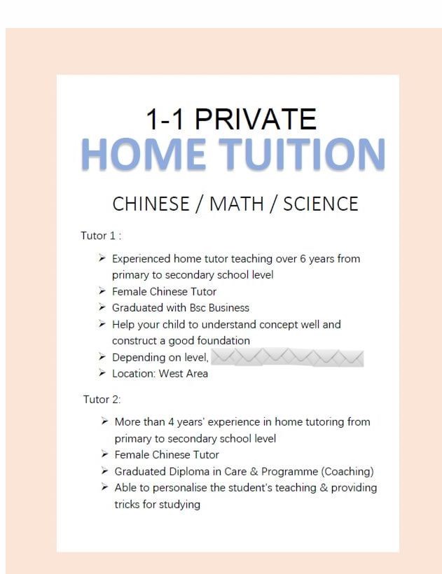 1 to 1 Home Tuition | Private Tuition | Math, Science, Chinese ...