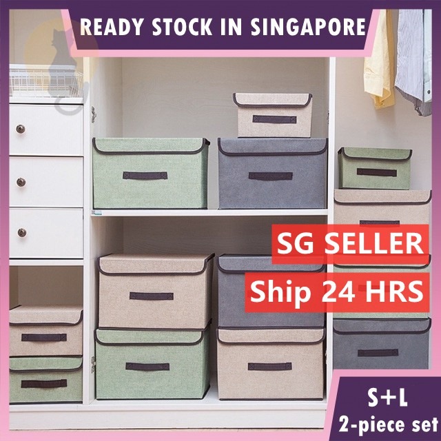 2 In 1 Korean Storage Box Foldable Linen Cloth Storage Box, Furniture ...