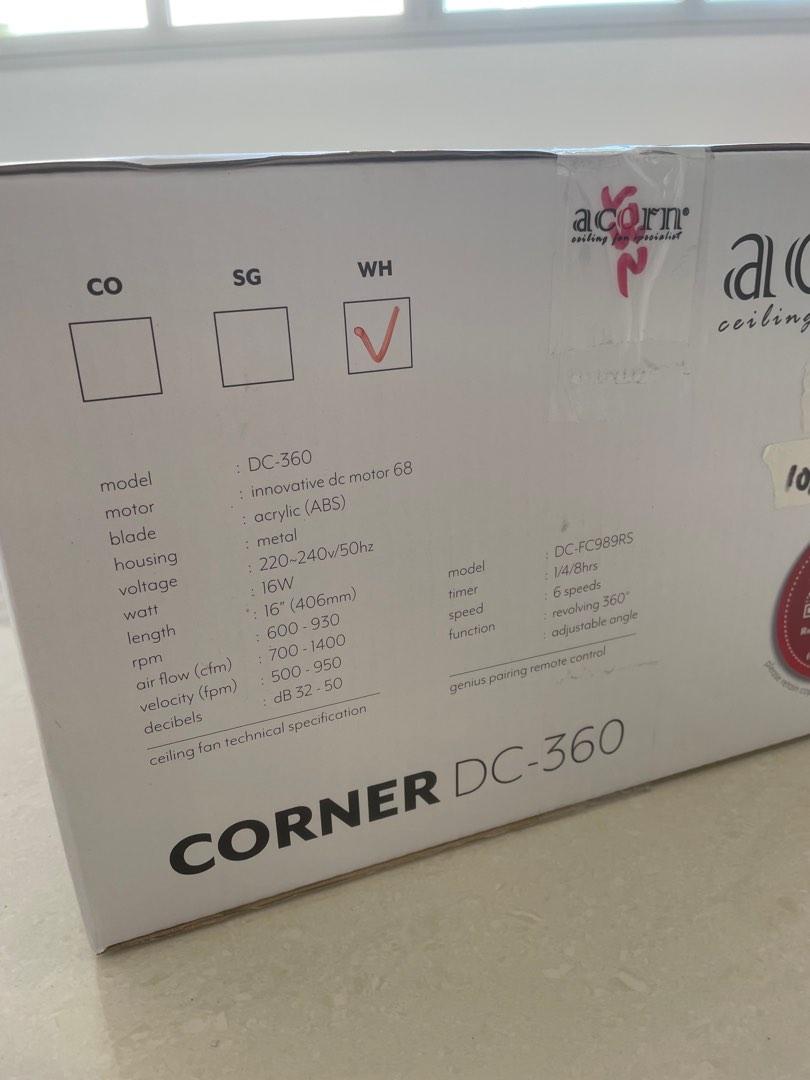 Corner Fan, Acorn, DC360 White, Furniture & Home Living, Lighting ...