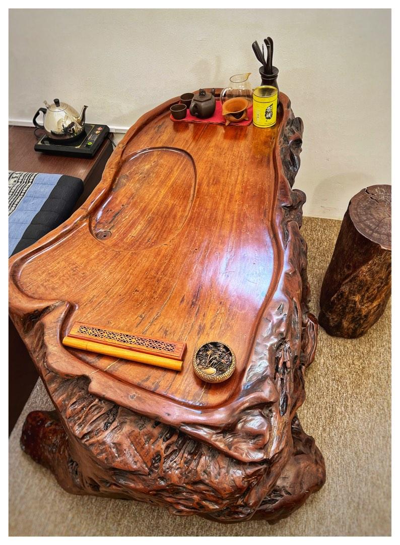 Antique Chinese Tea Table (whole piece of solid wood) w Stool ...