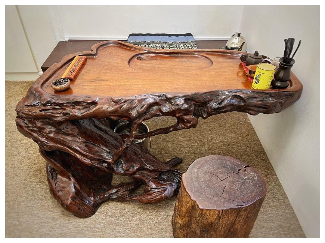 Antique Chinese Tea Table (whole piece of solid wood) w Stool ...
