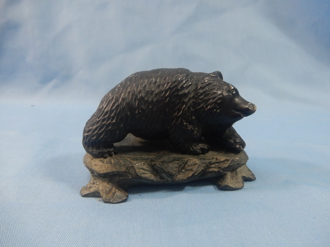Antique hand carved miniature wood black bear wood stand circa mid 20th ...