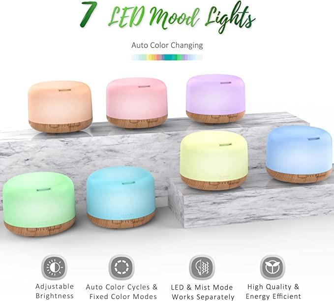 ASAKUKI 500ml Essential Oil Diffuser, Premium 5 In 1 Ultrasonic ...