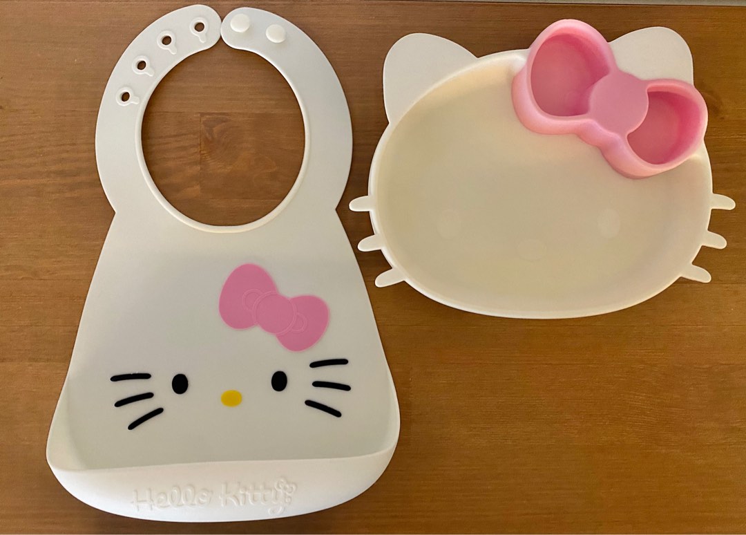 Bumkins Hello Kitty Silicone Bib and Plate, Babies & Kids, Nursing ...