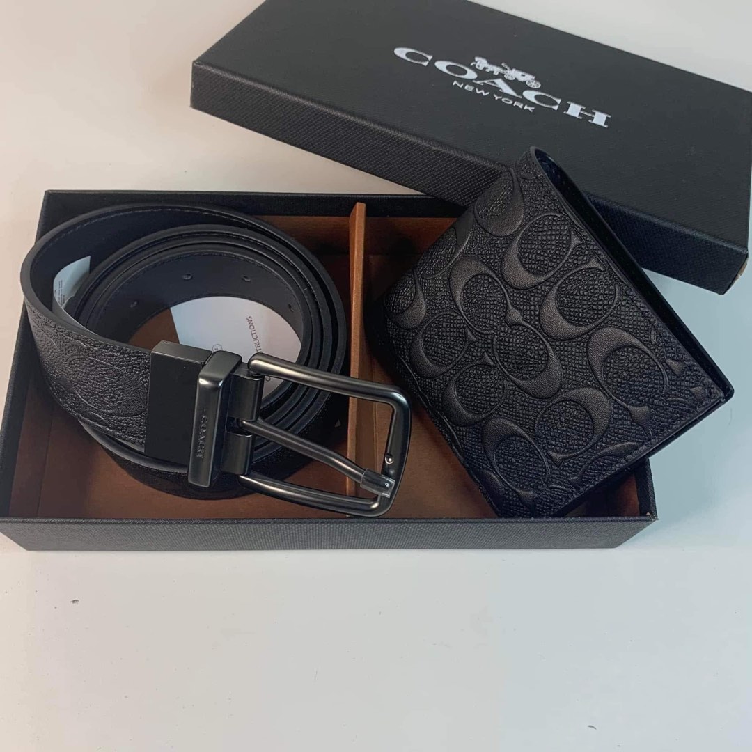 Coach Belt and Cross grained leather wallet gift set, Men's Fashion ...