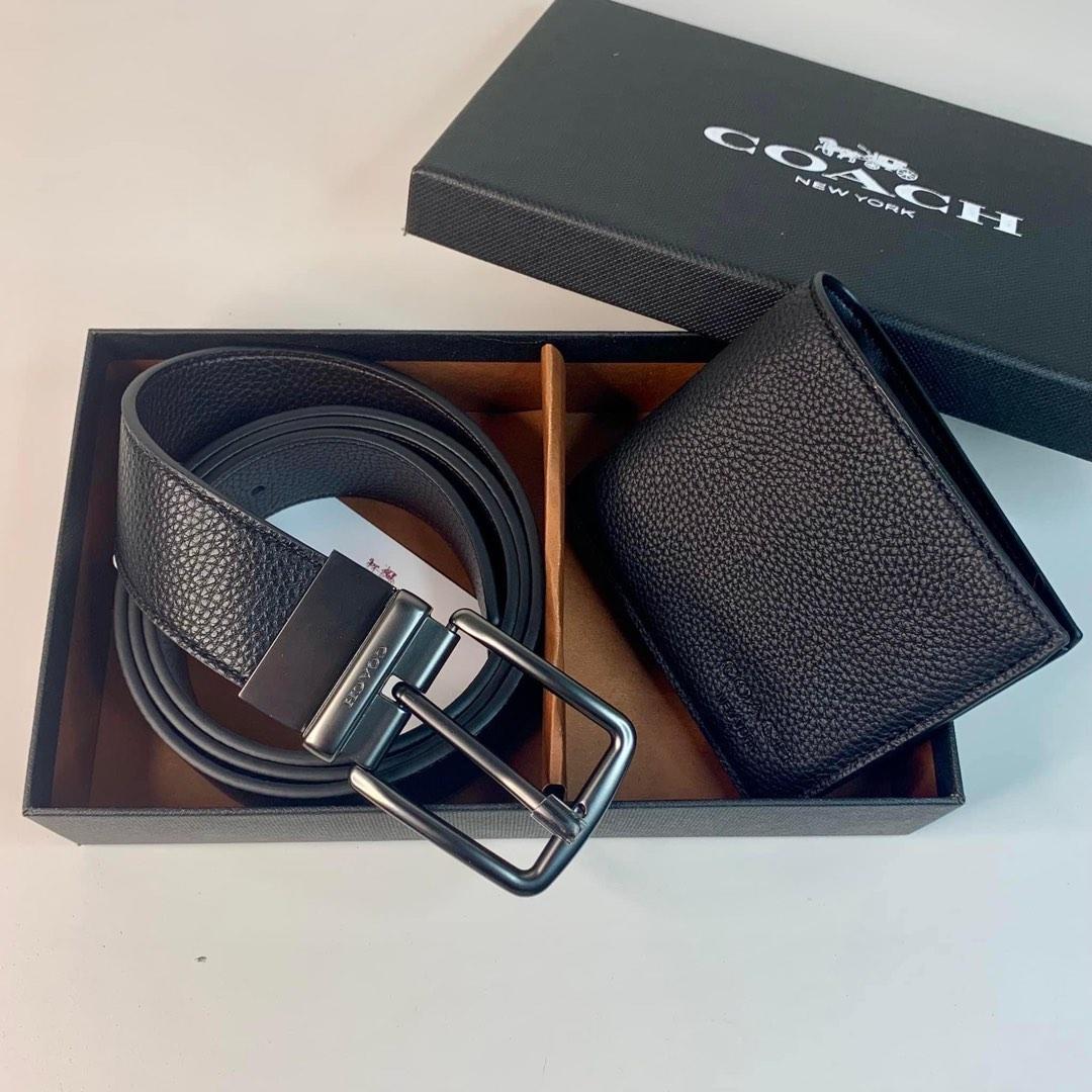 Coach Belt and Wallet Gift Set Plain Black, Men's Fashion, Watches ...