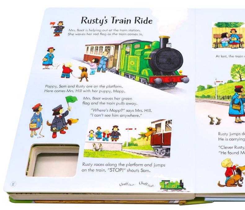 EK383 Usborne 軌道書 Wind-up Poppy and Sam's Train Book, 興趣及遊戲, 書本 & 文具 ...