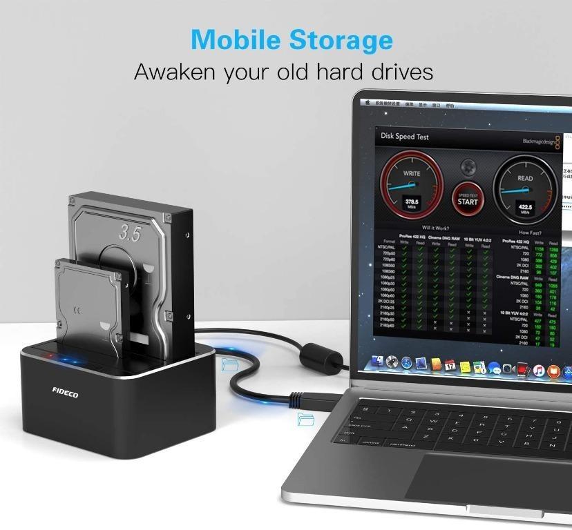 FIDECO Hard Drive Docking Station, USB 3.0 SATA HDD Docking Station for 2.5" & 3.5" SATA HDD/SSD ...