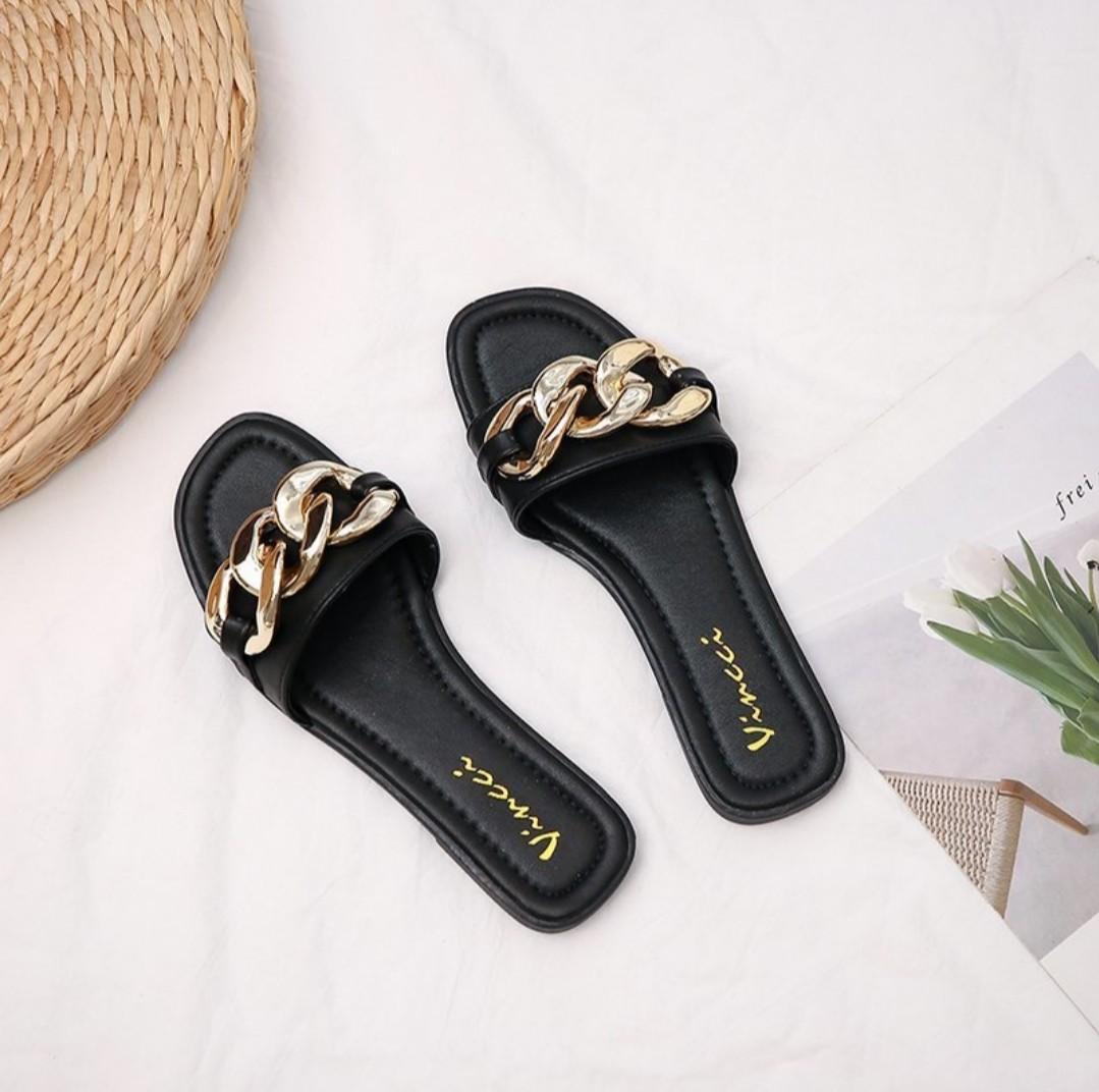 GOLD CHAIN SLIPPER, Women's Fashion, Footwear, Flats on Carousell