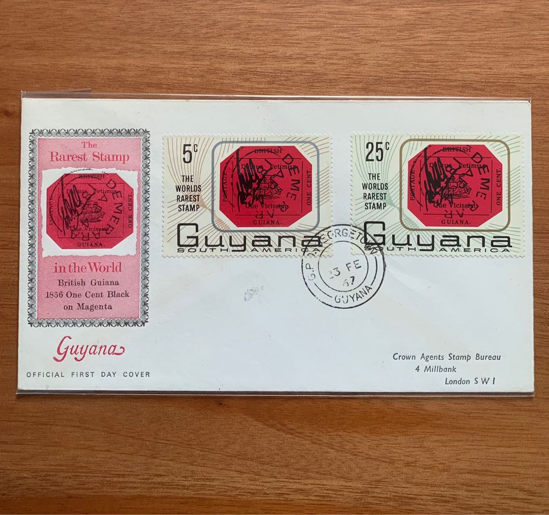 Guyana 1967 World rarest stamp - Guiana 1856 one cent black on magenta ...