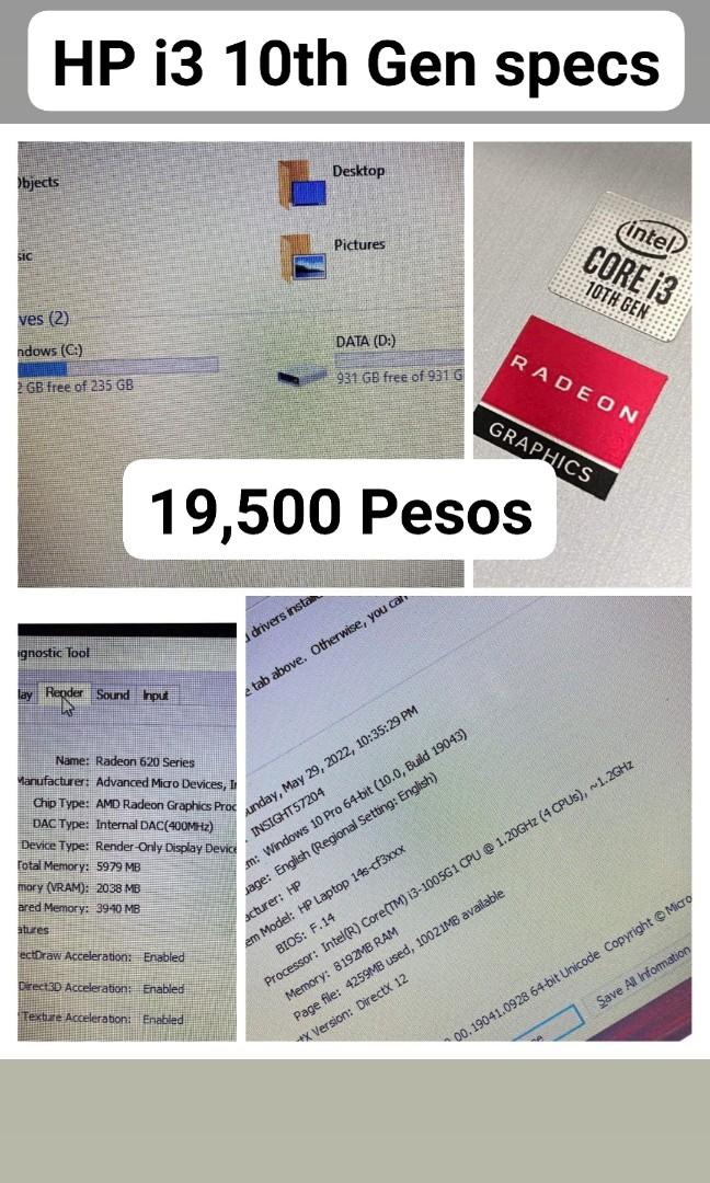 HP Core i3 10th Gen AMD Radeon 256gb SSD+1TB HDD 8gbRAM 2gb Amd Radeon ...
