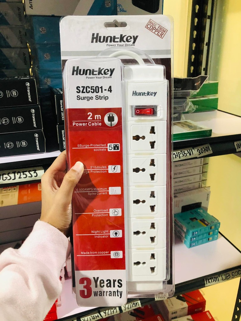 Huntkey SZC501-4 5 Sockets Power Strip Surge Protector 2 meters, TV ...
