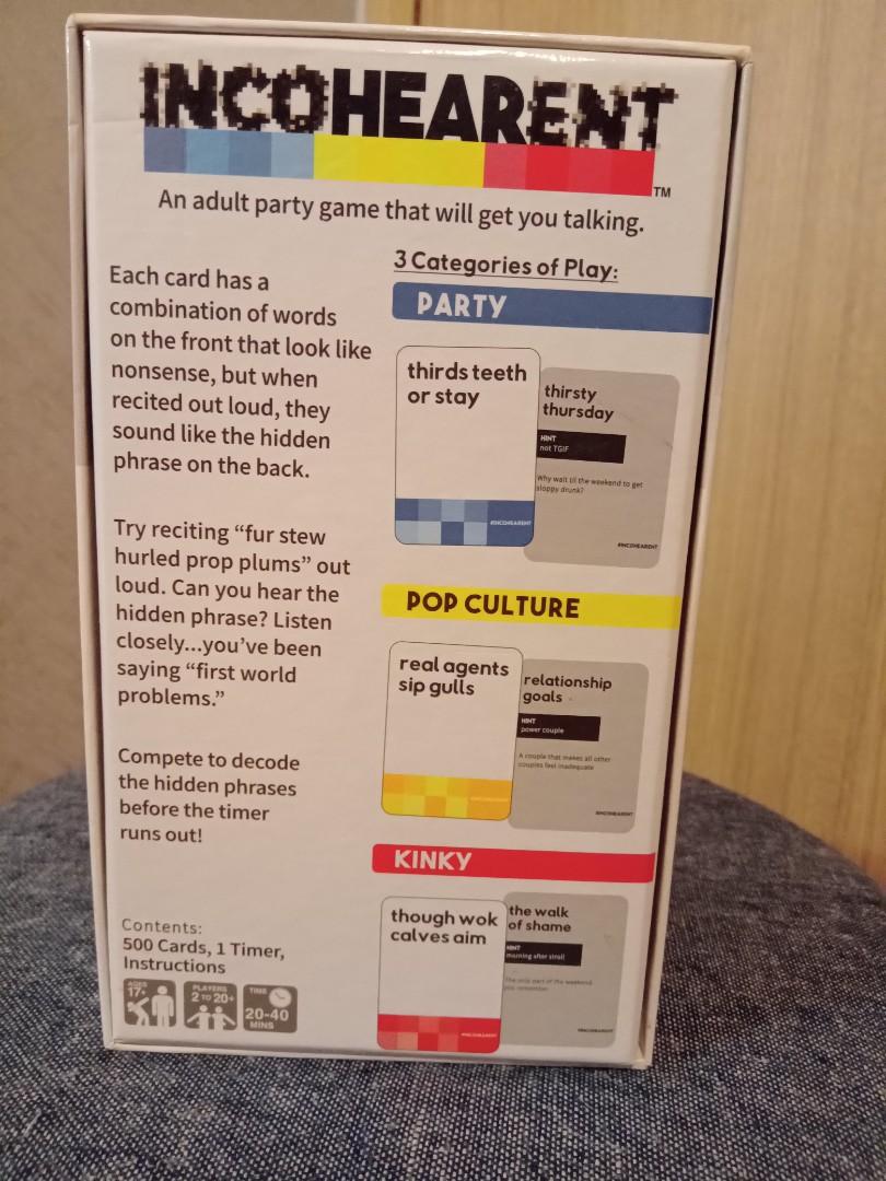 Incohearent Card Game, Hobbies & Toys, Toys & Games on Carousell