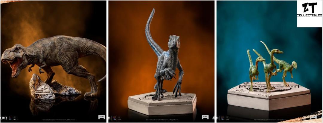 Iron Studios - T-Rex / Compsognathus / Velociraptor Blue - Jurassic ...