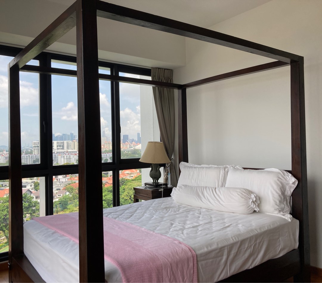 John Erdos queen-sized four poster teak bed, Furniture & Home Living ...