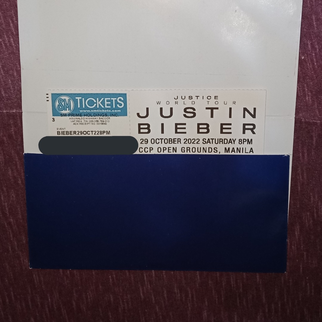 Justin Bieber Justice Tour Concert Ticket CAT 8, Tickets & Vouchers ...