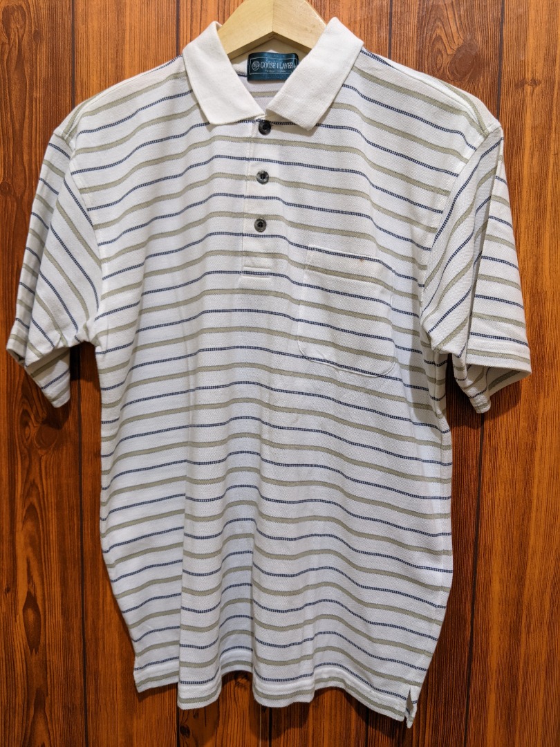 Kaos Polo Goose Player Putih Garis Hitam Coklat, Fesyen Pria, Pakaian ...