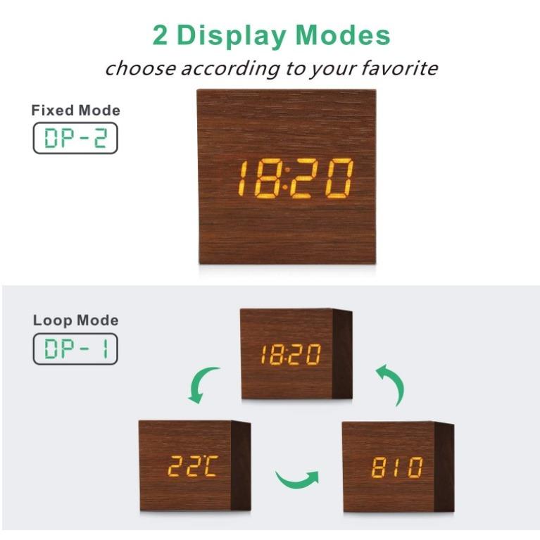 LED Wooden Alarm Clock Table Voice Control Digital Wood Despertador ...