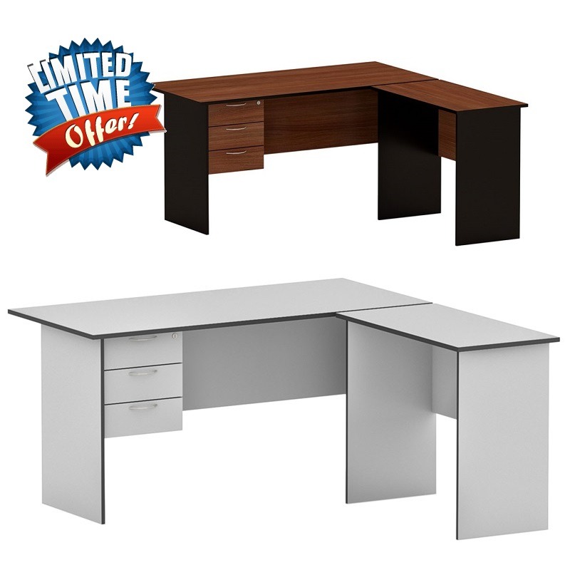 L-Shaped Table with Drawers Home Office Work Study Desk, Furniture ...