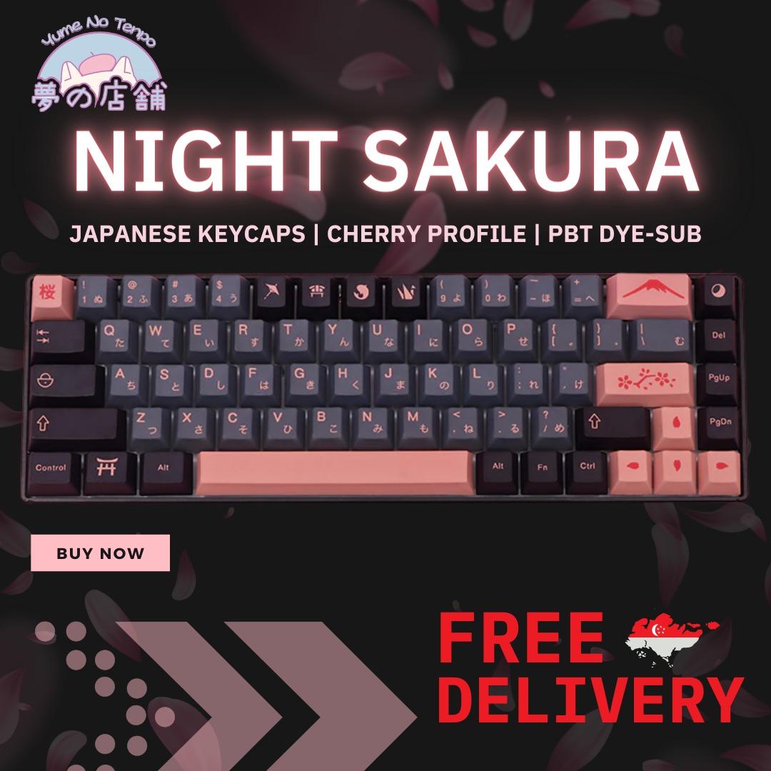 Night Sakura Keycaps | 129 Keys | Cherry Profile | PBT Dye-Sub | Royal ...