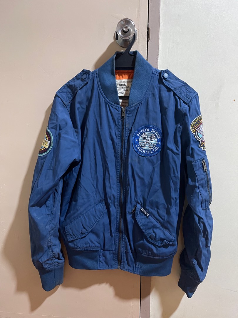 Petrol Denim Bomber Jacket, Men's Fashion, Coats, Jackets and Outerwear ...