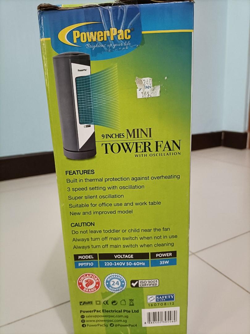 PowerPac 9 inch Mini Tower Fan, Furniture & Home Living, Lighting ...