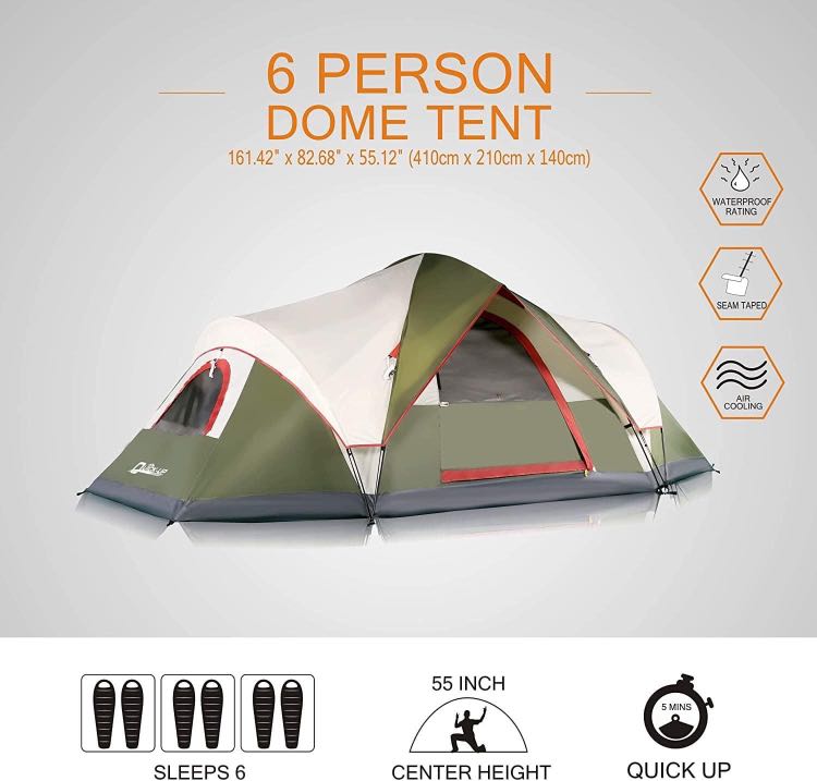 QUICK-UP Instant Tent 6 Person- Camping Tent, Sports Equipment, Hiking ...