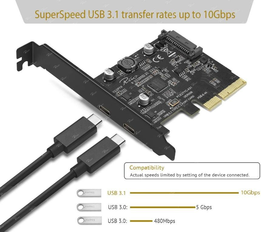 Rivo PCI-E to USB 3.1 PCI Express Card Dual Type C Ports, SuperSpeed Up ...