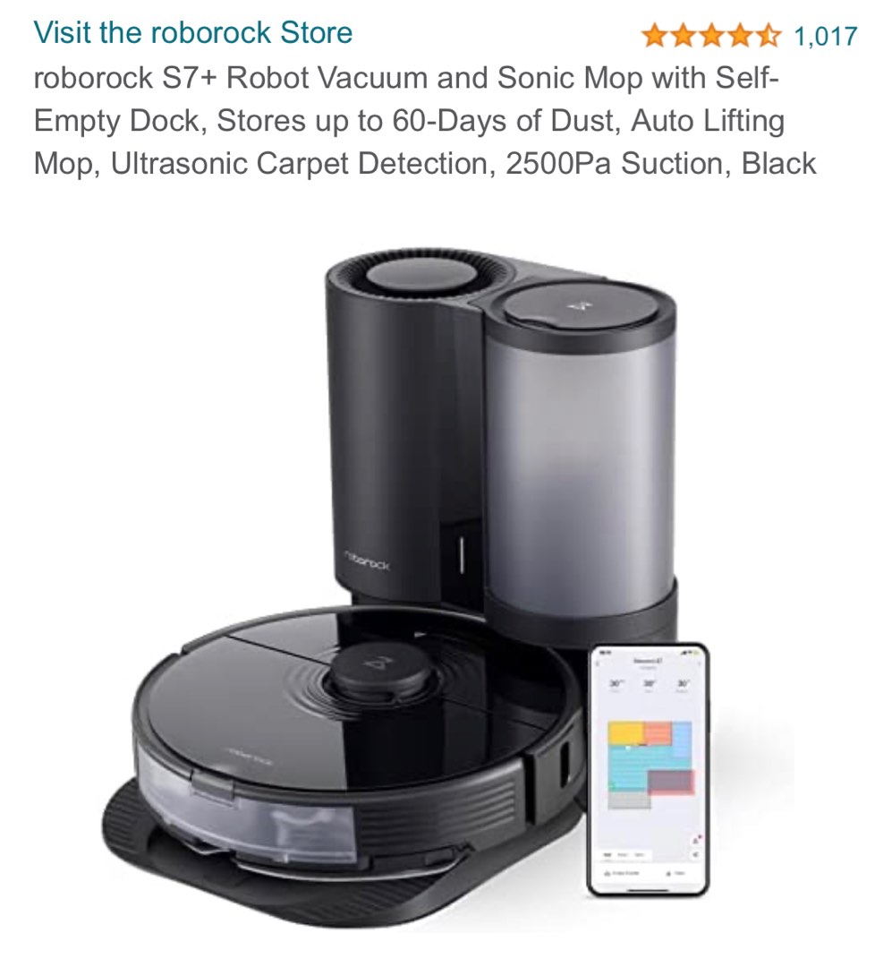 Roborock S7+ Robot Vacuum and Sonic Mop with Self-Empty Dock, TV & Home ...