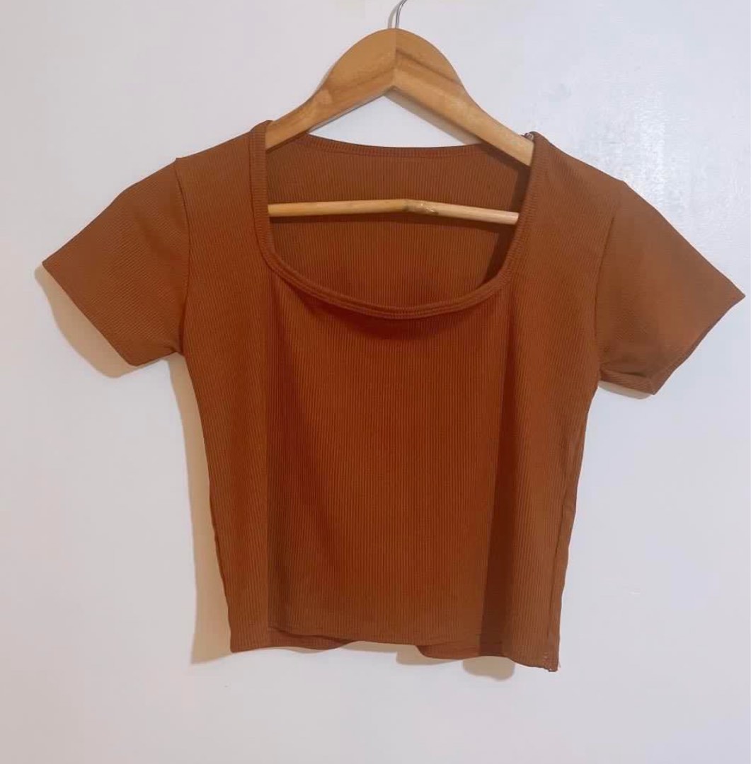Rust Crop Top Semi Square Neck, Women's Fashion, Tops, Blouses on Carousell