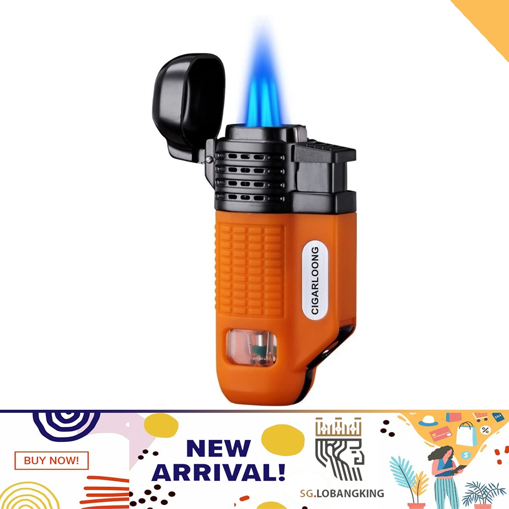 [sg stock] CIGARLOONG Cigar Lighter 4 Jet Torch Blue Flames Refillable ...
