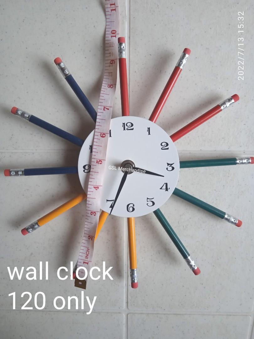 wall clock pencil design, Furniture & Home Living, Home Decor, Wall ...