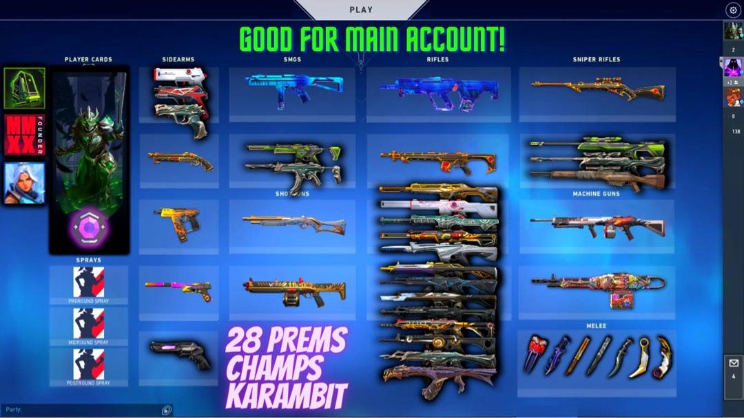 28 PREMIUMS CHAMPIONS KARAMBIT + 10 MAX BP CHEAP VALORANT ACCOUNT ...
