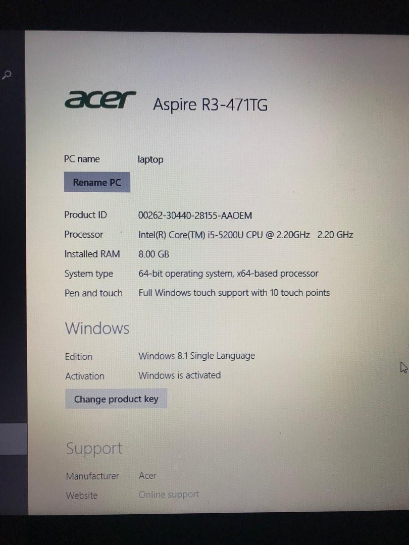 ACER ASPIRE R3 471TG TOUCHSCREEN INTEL i5 5Th Gen WITH NVIDIA 820m ...