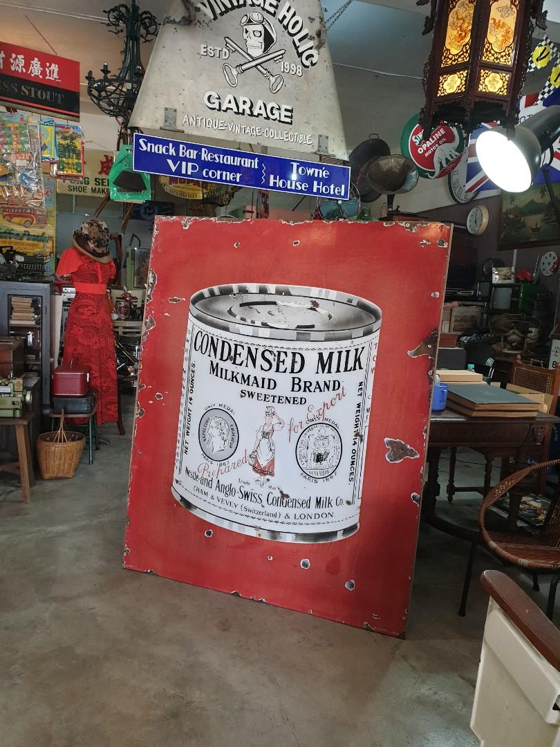 Antique Milkmaid Enamel/Porcelain Sign, Hobbies & Toys, Collectibles ...