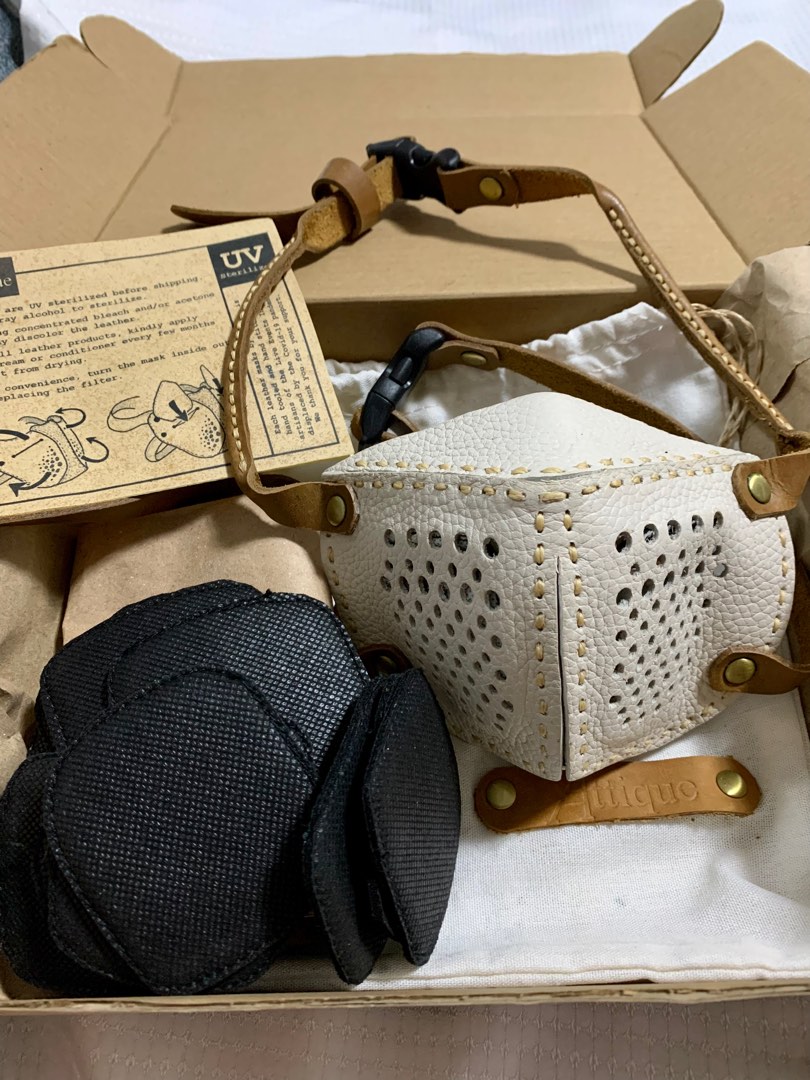 Attique White Leather Mask w/ Filter, Health & Nutrition, Face Masks ...