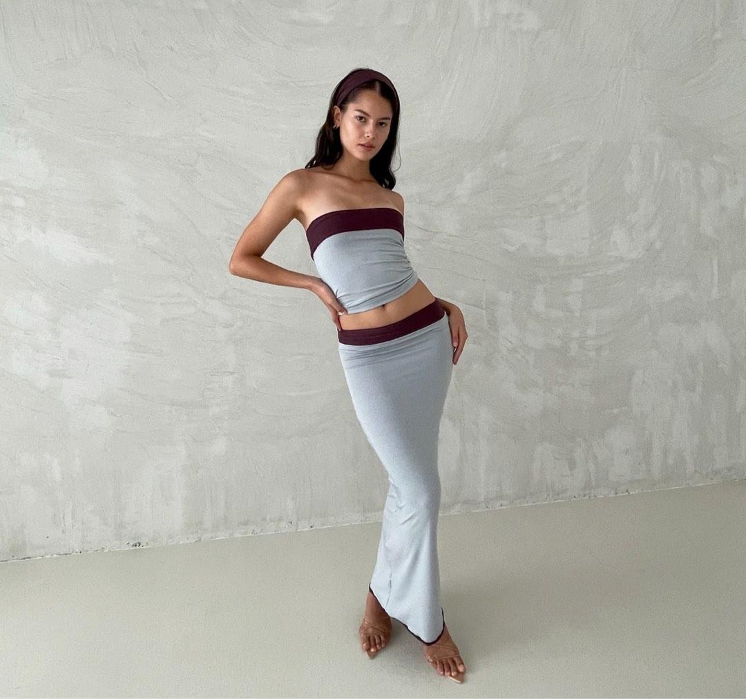 BNWT angelique manto x undo studio - long skirt and tube top (blue ...