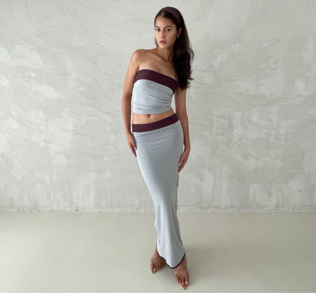 BNWT angelique manto x undo studio - long skirt and tube top (blue ...