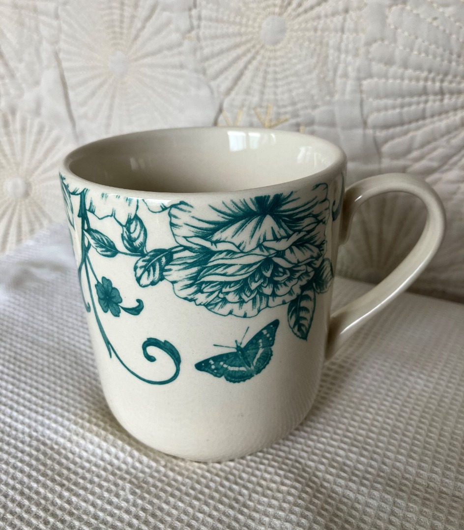 Claytan Green Floral Design Mug, Furniture & Home Living, Kitchenware ...