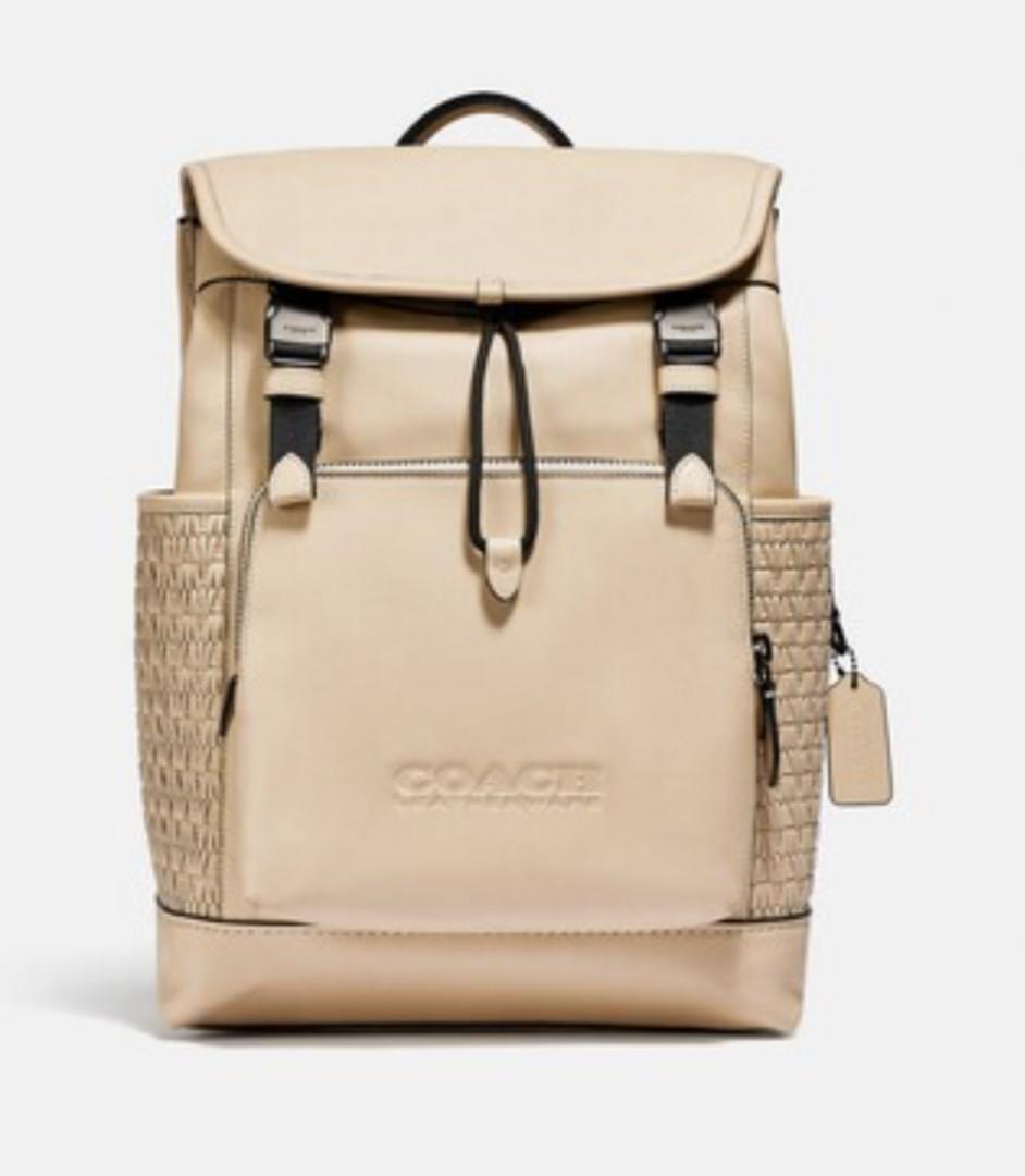 COACH League Flap Backpack in Woven Leather, Women's Fashion, Bags ...