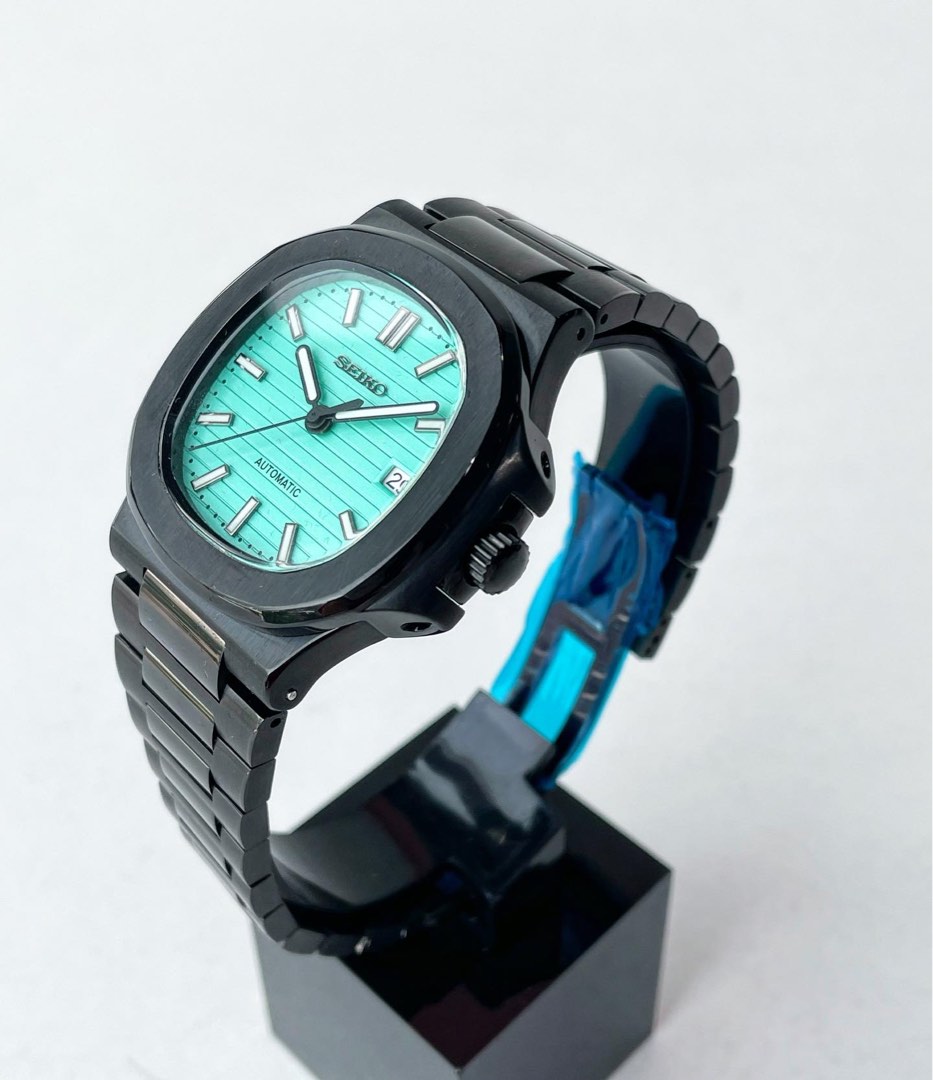 Custom Seiko Mod 40mm Turquoise Green Black Nautilus Automatic Watch ...