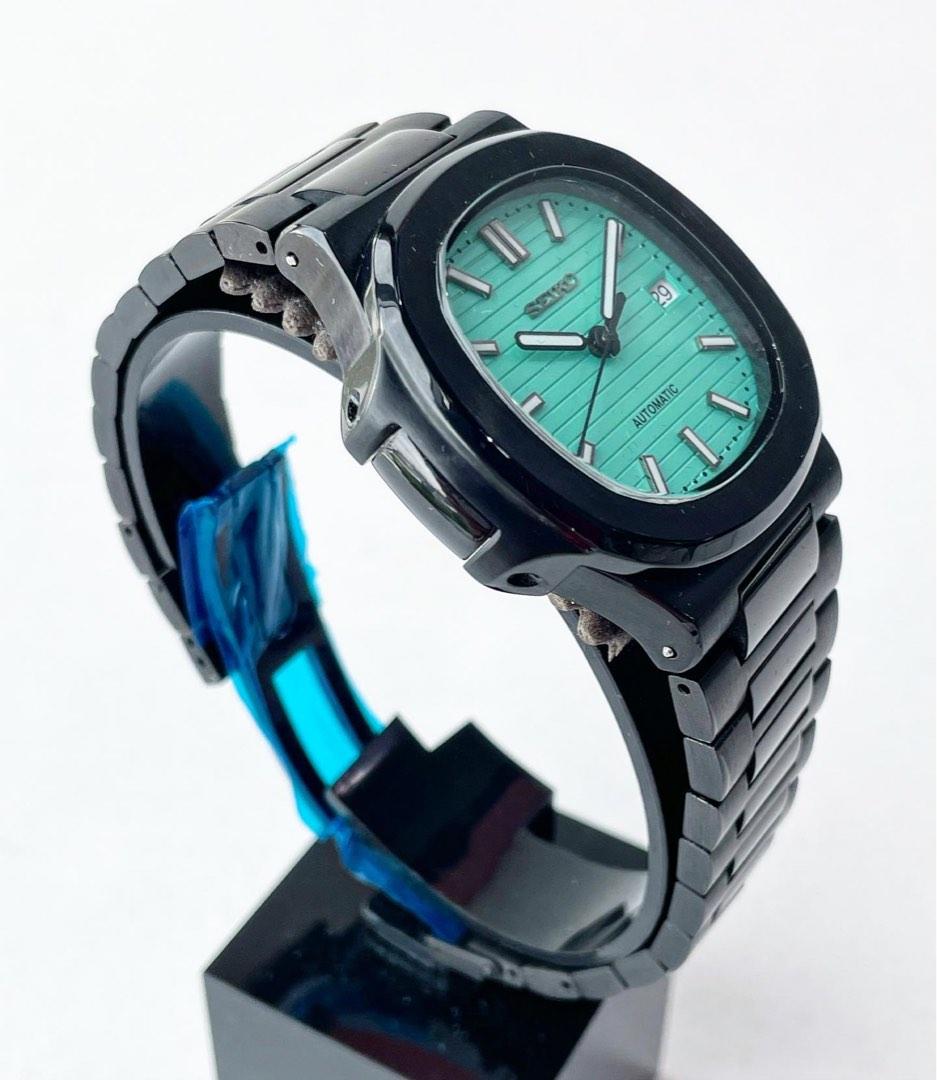 Custom Seiko Mod 40mm Turquoise Green Black Nautilus Automatic Watch ...
