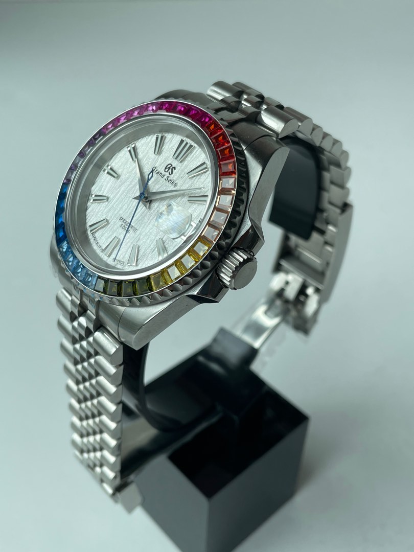 Custom Seiko Mod 40mm White GS Rainbow Diamond Submariner, Men's ...
