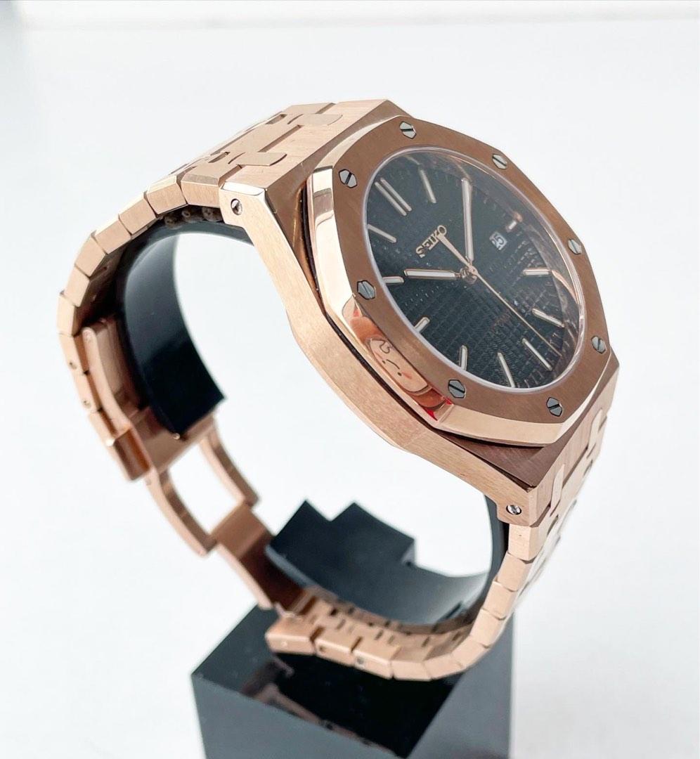 Custom Seiko Mod 42mm Black Rose Gold AP Automatic Watch , Men's ...